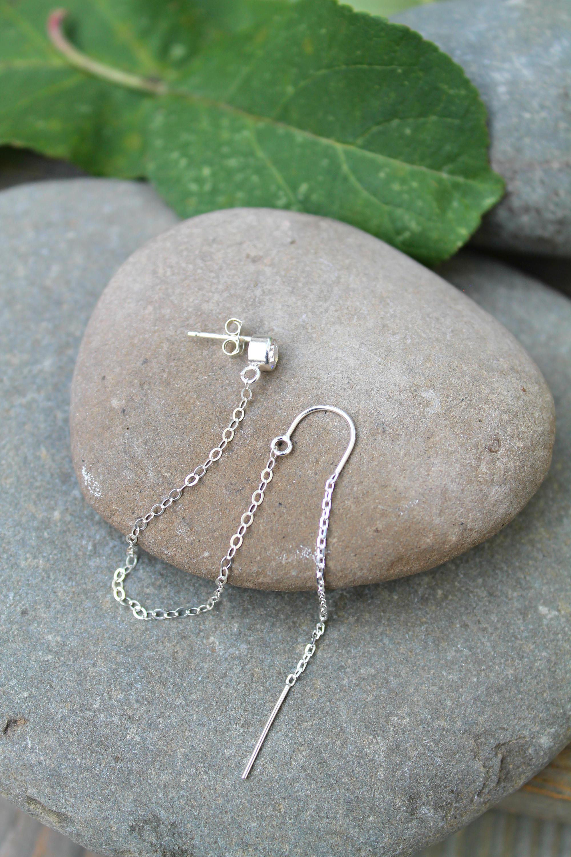 2-piercings Set Threader Earrings, 925 Sterling Silver, Threaded Thread ...