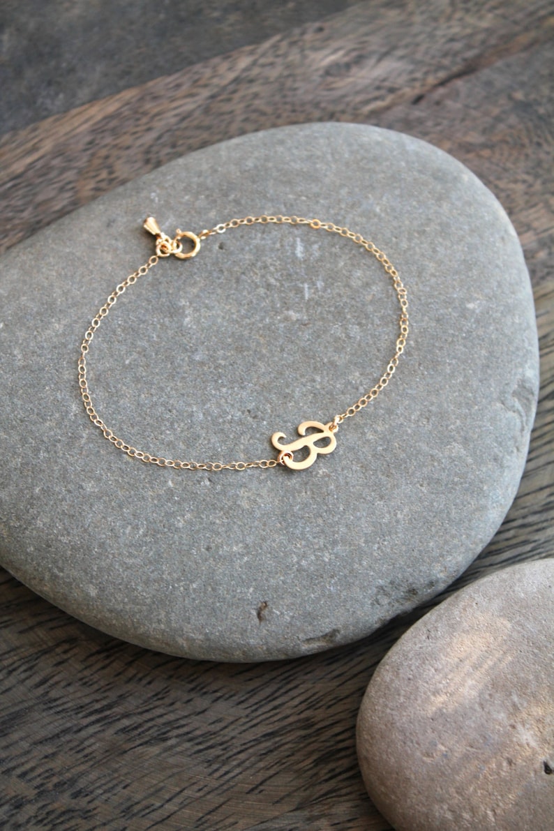 Script Letter Bracelet Personalized Initial Bracelet 14k - Etsy