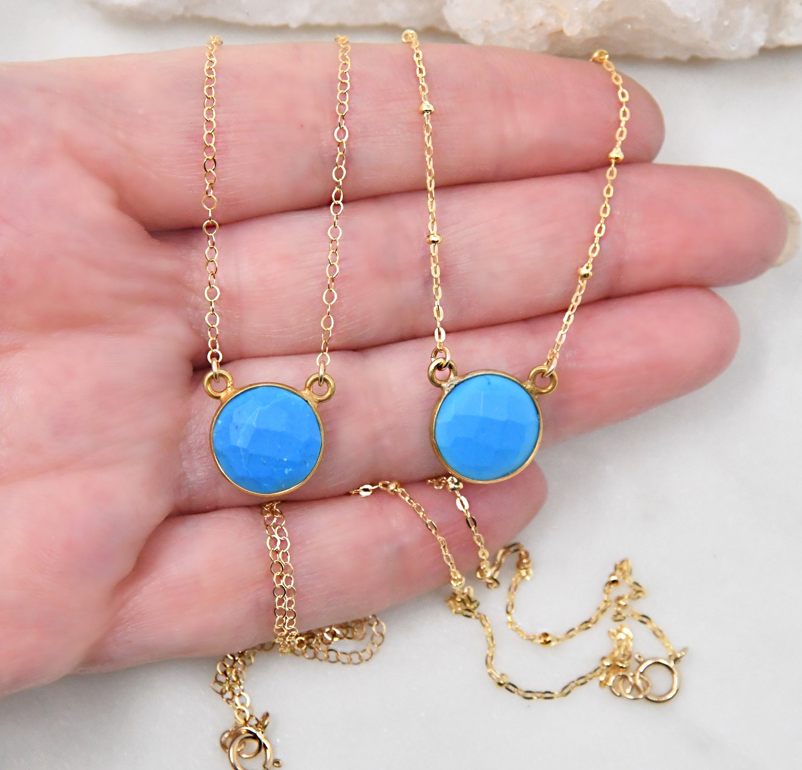 Turquoise Necklace 14K Gold Filled Chain Genuine Turquoise - Etsy Canada