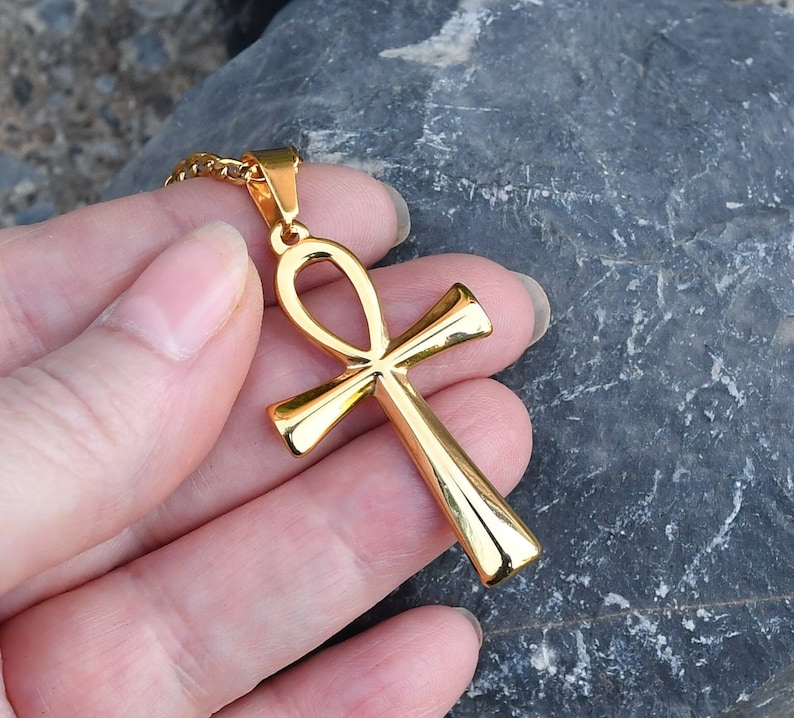Ankh Cross Men Necklace, 18k Gold Plated Stainless Steel, Non Tarnish ...