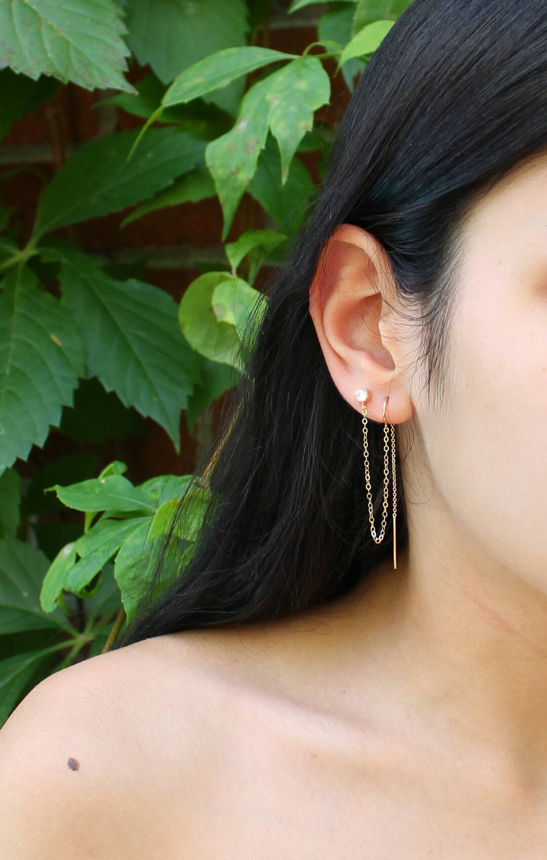 2-piercings Set Threader Earrings 14k Gold Filled Threaded - Etsy