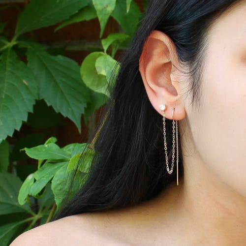 2-piercings Set of Two Connected Earrings 14k Gold Filled - Etsy