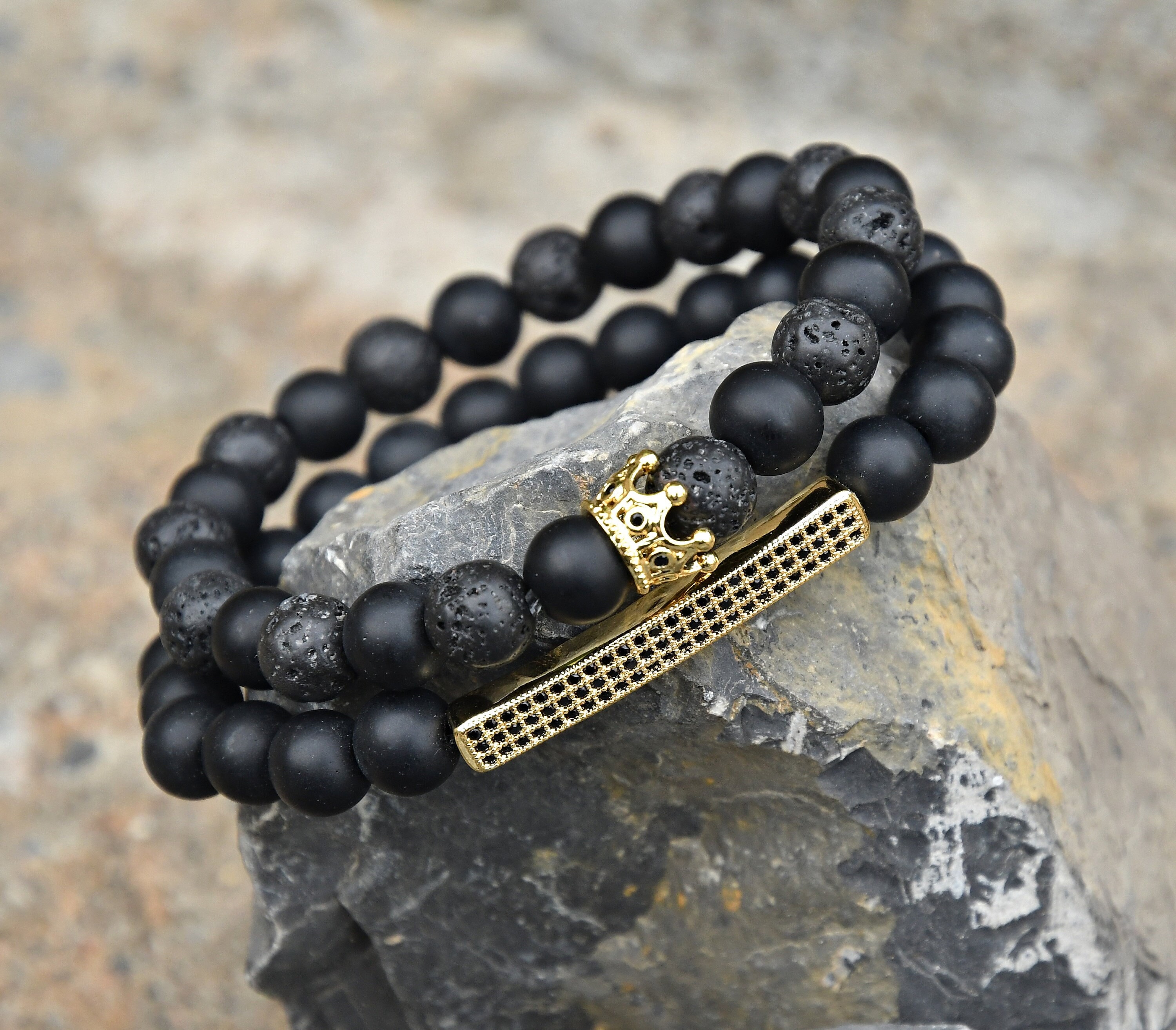 Mens Bracelet Gold and Black - Etsy