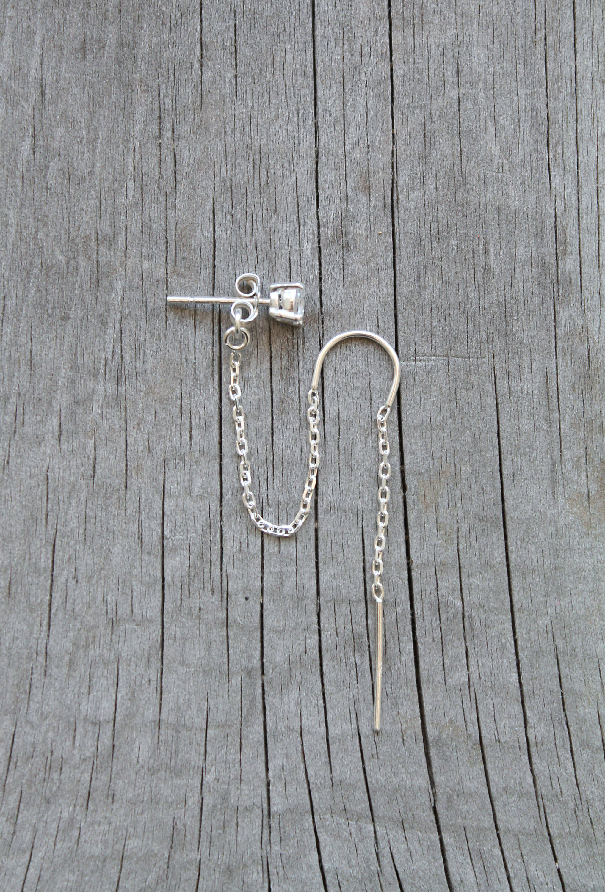 Threader Earrings, 925 Sterling Silver, Threaded Thread, Cubic Zirconia ...