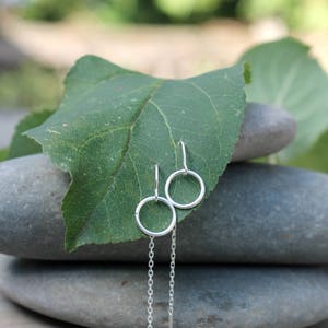 Threader Earrings, 925 Sterling Silver, Threaded Thread With Eternity Circle Ring, Pair Dangle ...