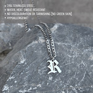 Men Initial Necklace, Stainless Steel, Waterproof, Personalized Silver ...
