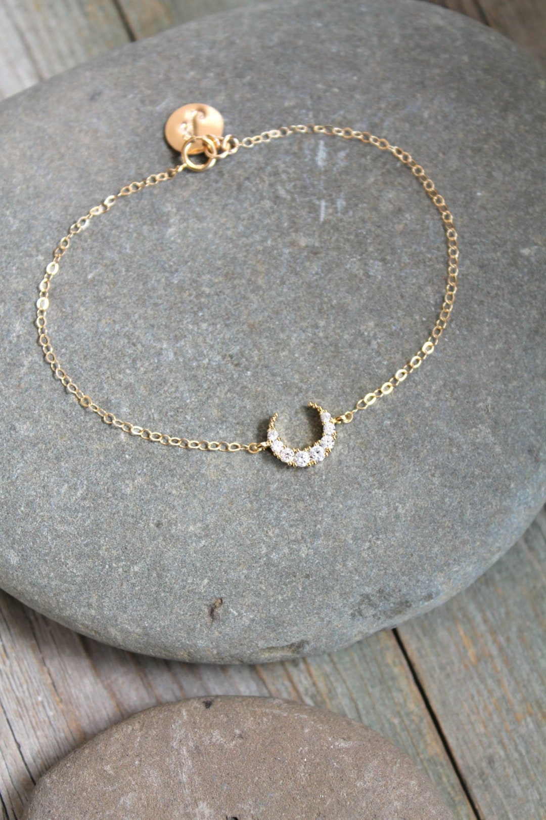 Moon Bracelet, Personalized 14k Gold Filled Bracelet, Celestial Cubic ...