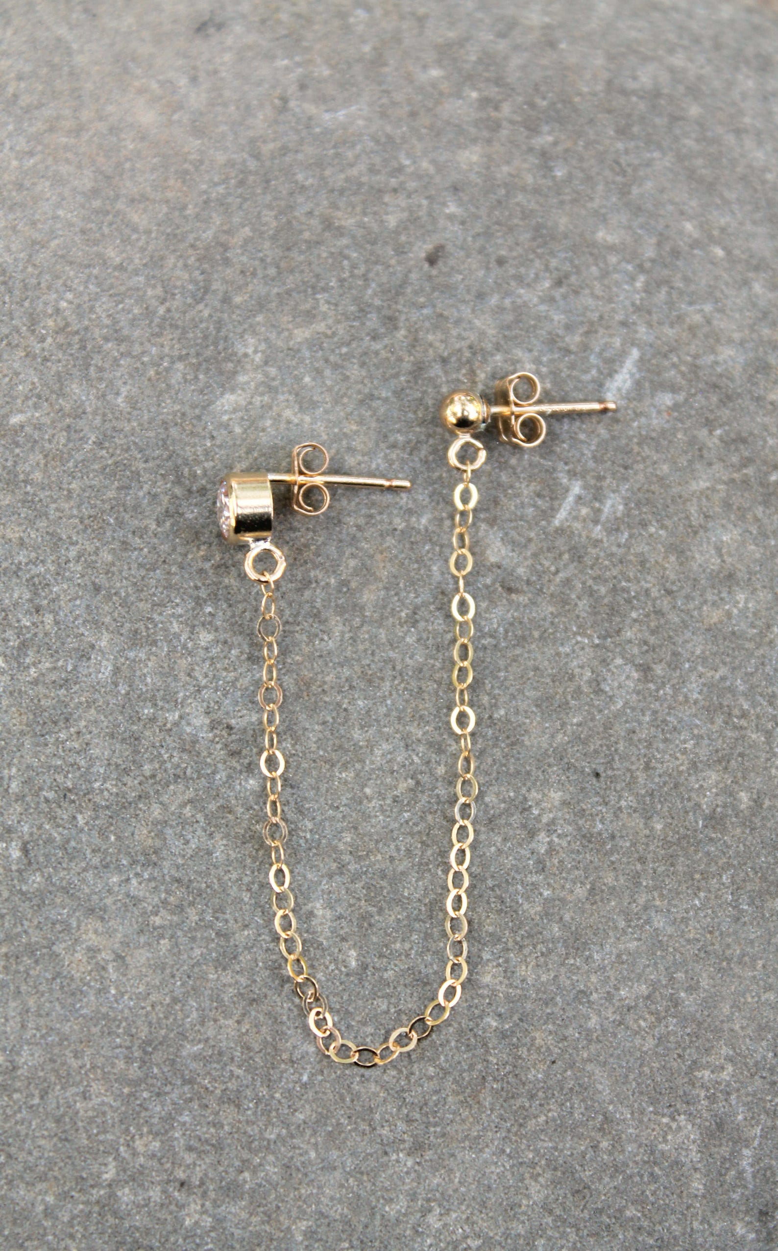 2-piercings Set of Two Connected Earrings 14k Gold Filled | Etsy