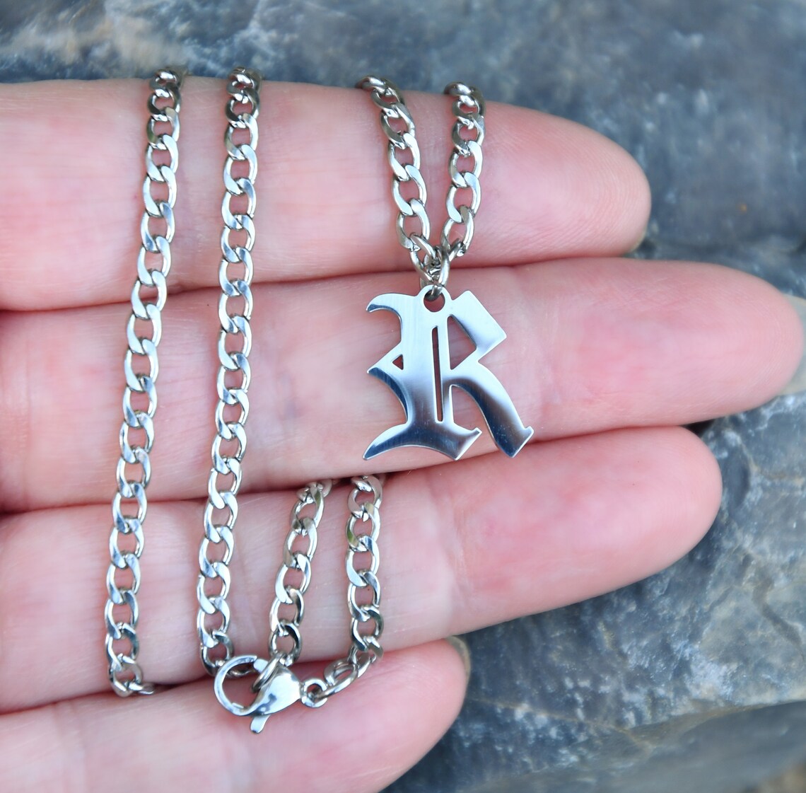 Men Initial Necklace, Stainless Steel, Waterproof, Personalized Silver ...