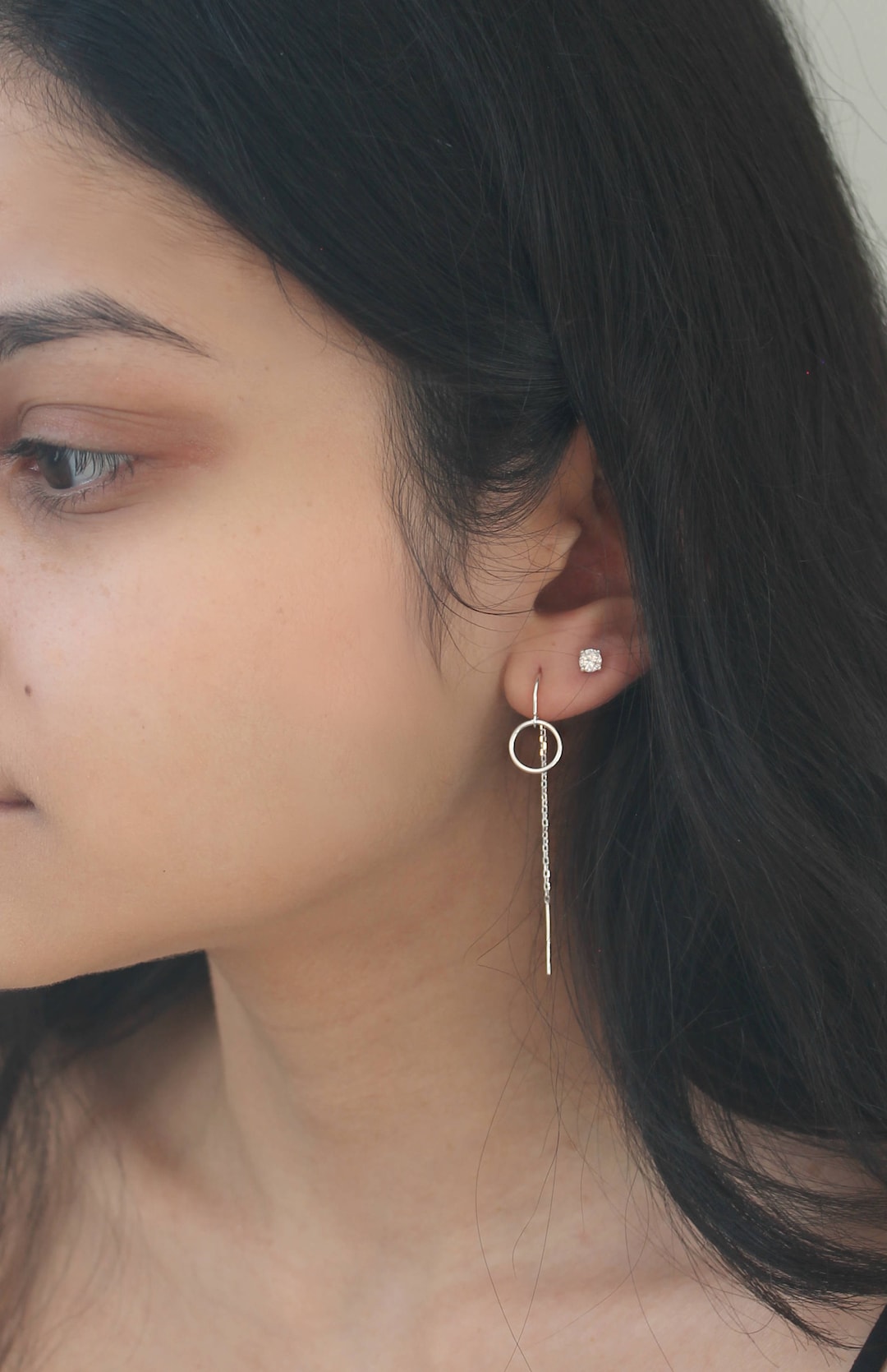 925 Sterling Silver Threader Earrings, Threaded Thread With Eternity ...