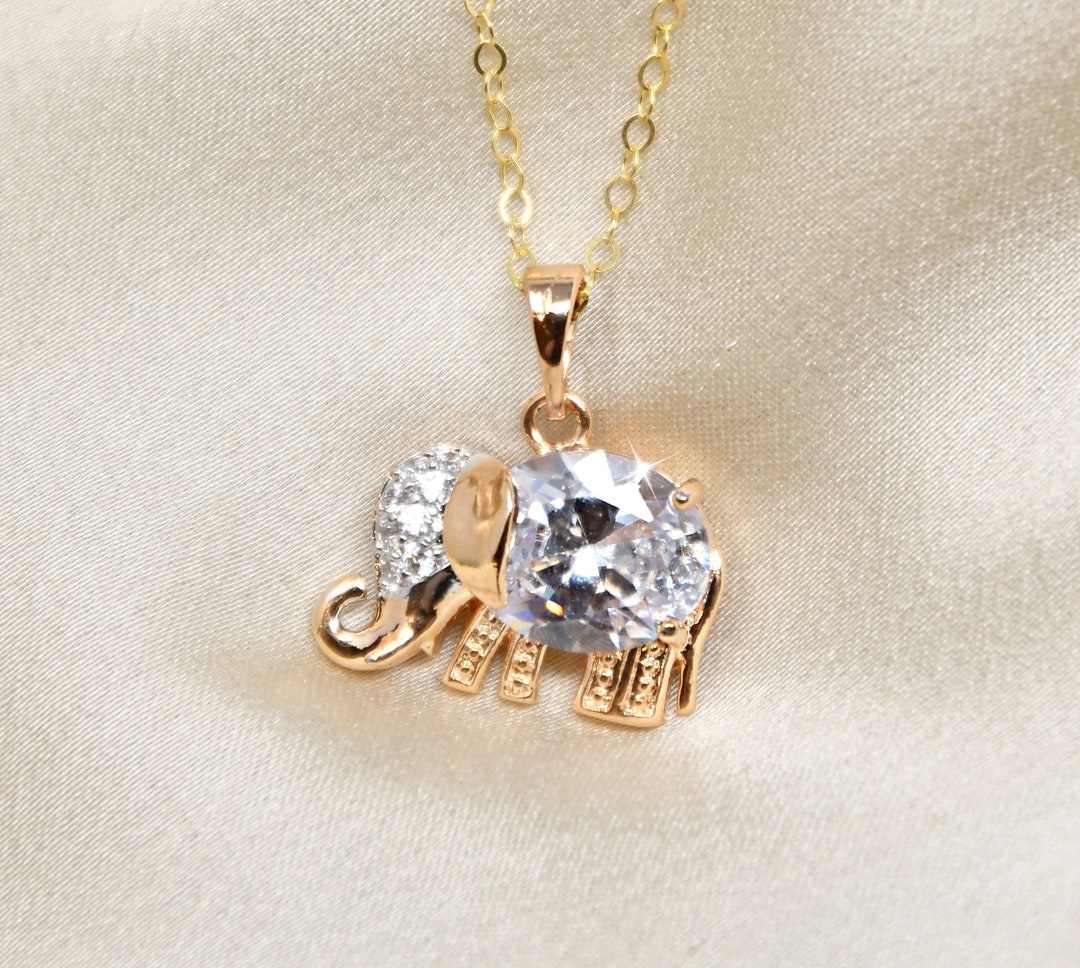 Elephant Necklace, 14K Gold Filled Chain, Good Luck Elephant, Cubic ...