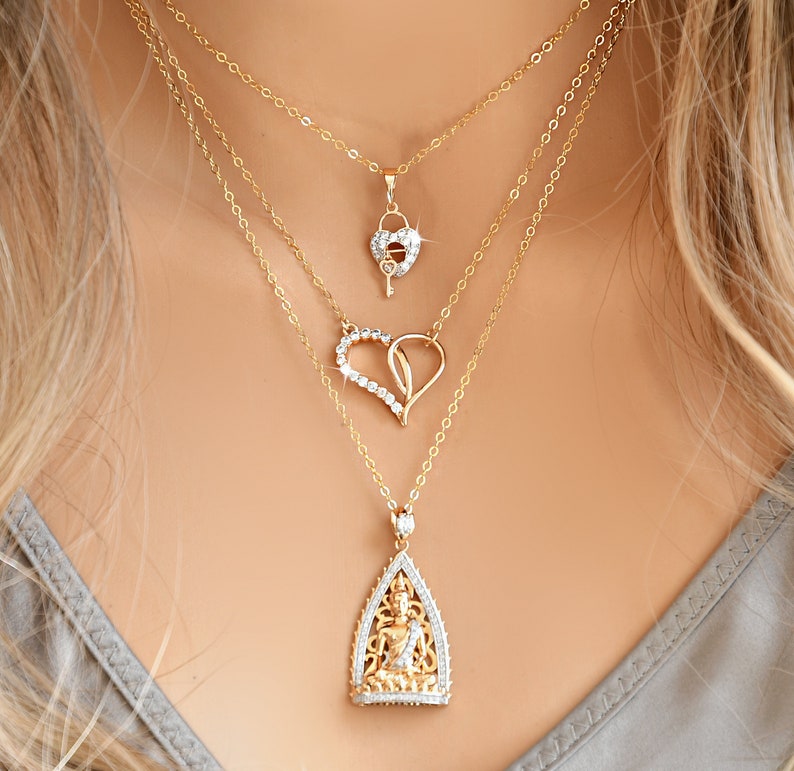 Buddha Necklace, 14K Gold Filled Chain, Cubic Zirconia Diamonds ...