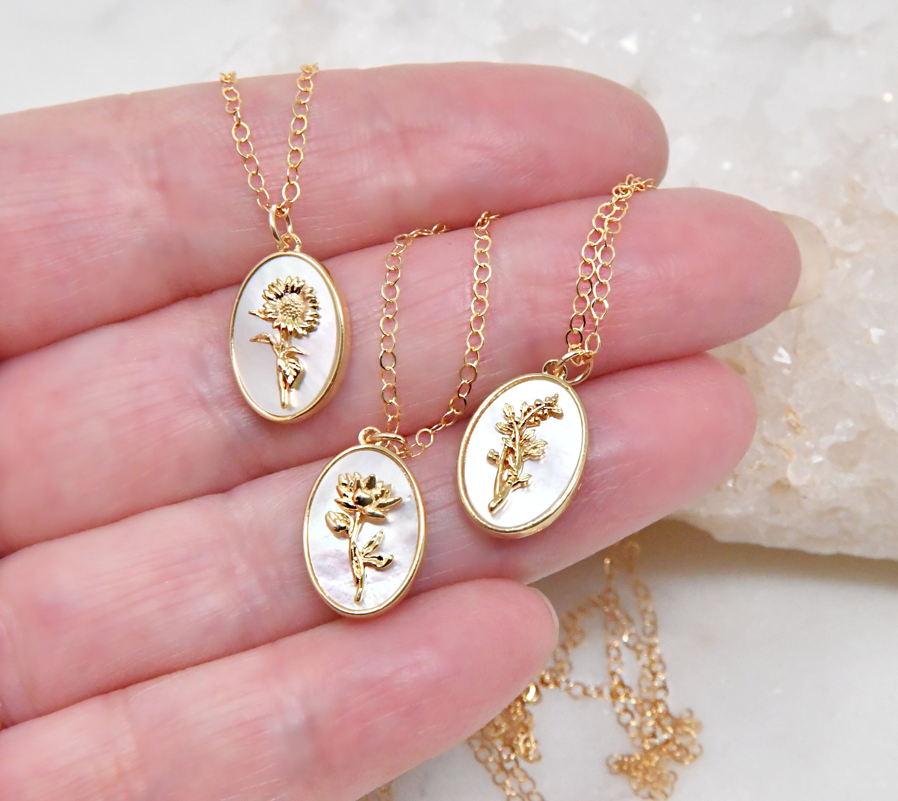 Birth Month Flower Necklace 14k Gold Filled Chain Mother of | Etsy