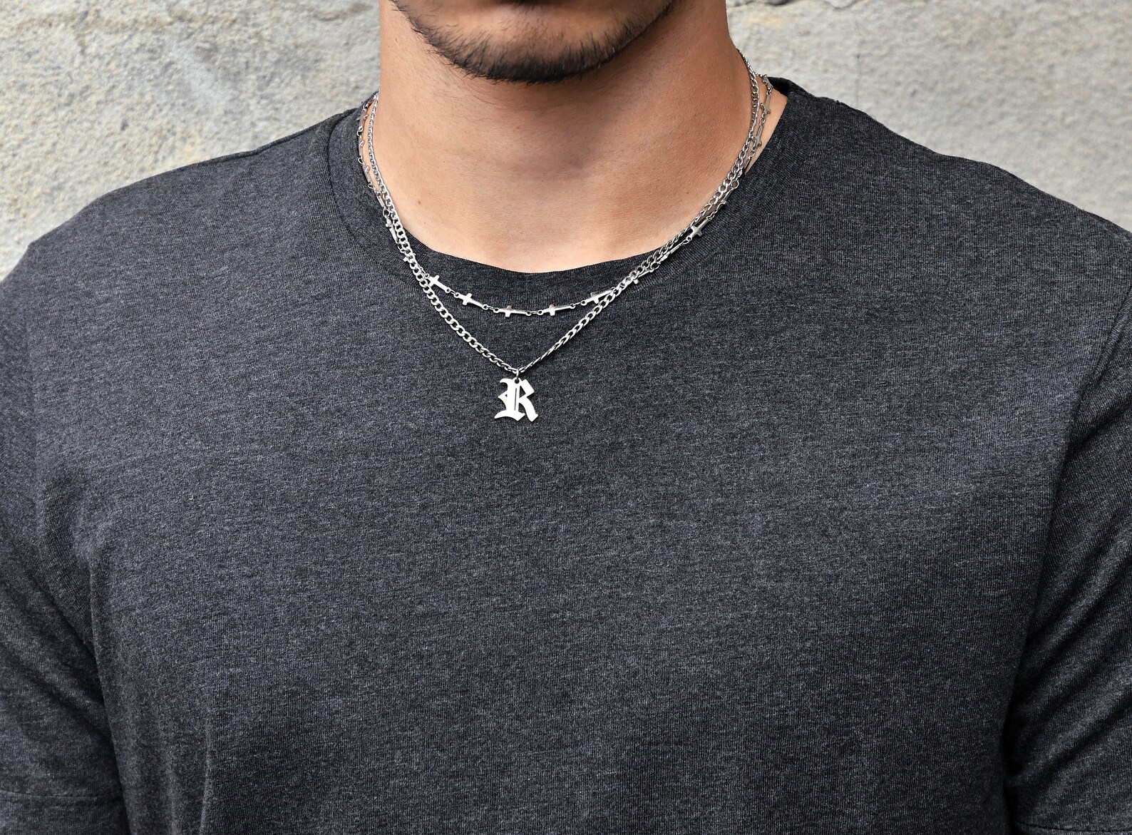 Men Initial Necklace, Stainless Steel, Waterproof, Personalized Silver ...