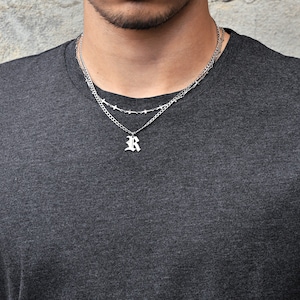Men Initial Necklace, Stainless Steel, Waterproof, Personalized Silver ...