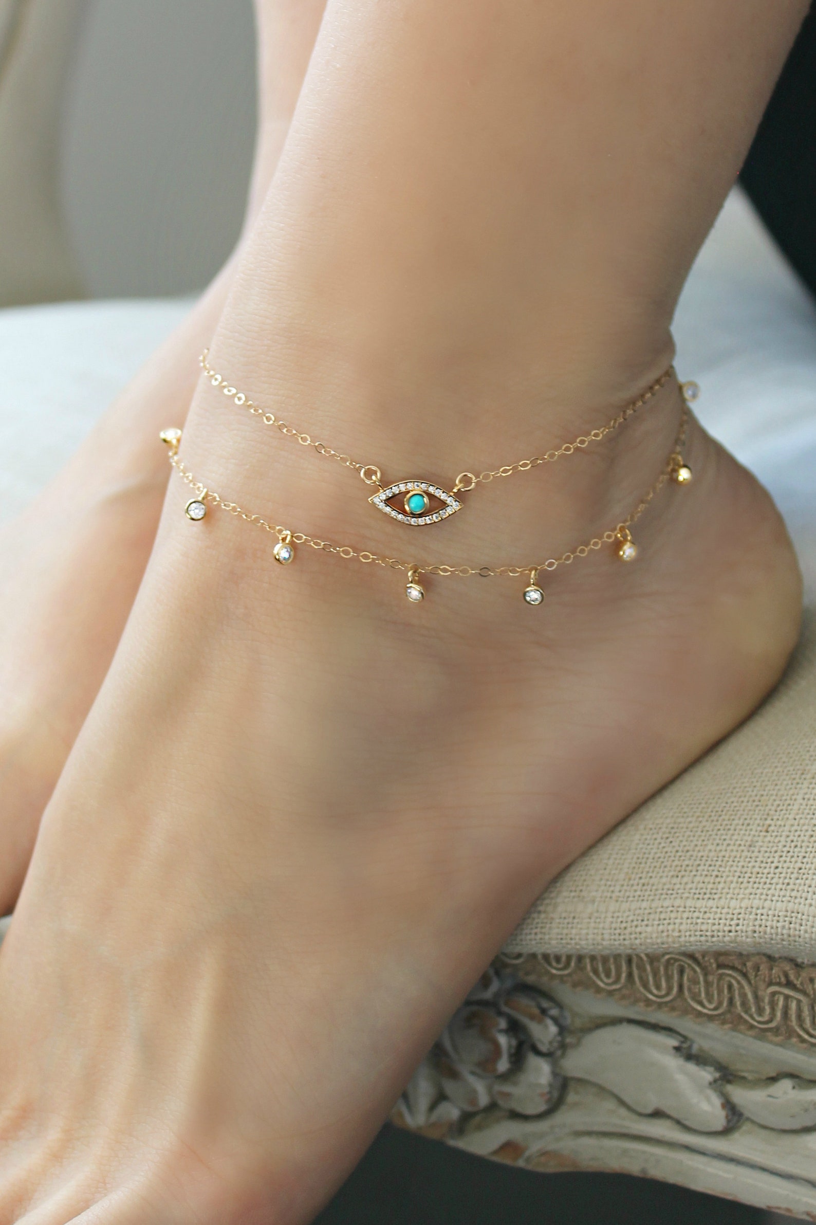 ANKLET Turquoise Evil Eye Eye of Protection14kt Gold Filled - Etsy