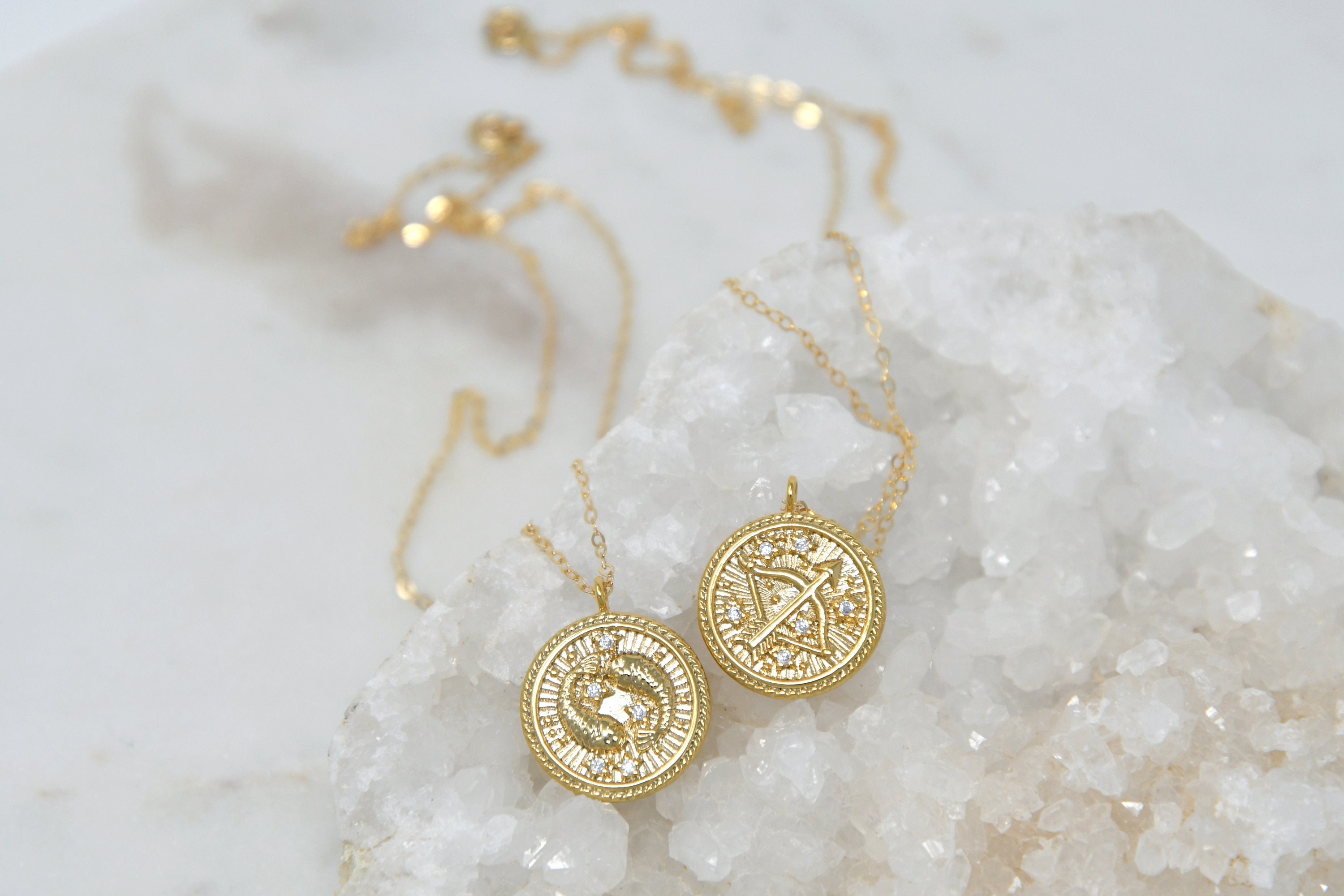 Gold Zodiac Coin Necklace 14k Gold Filled Chain Aquarius - Etsy Canada