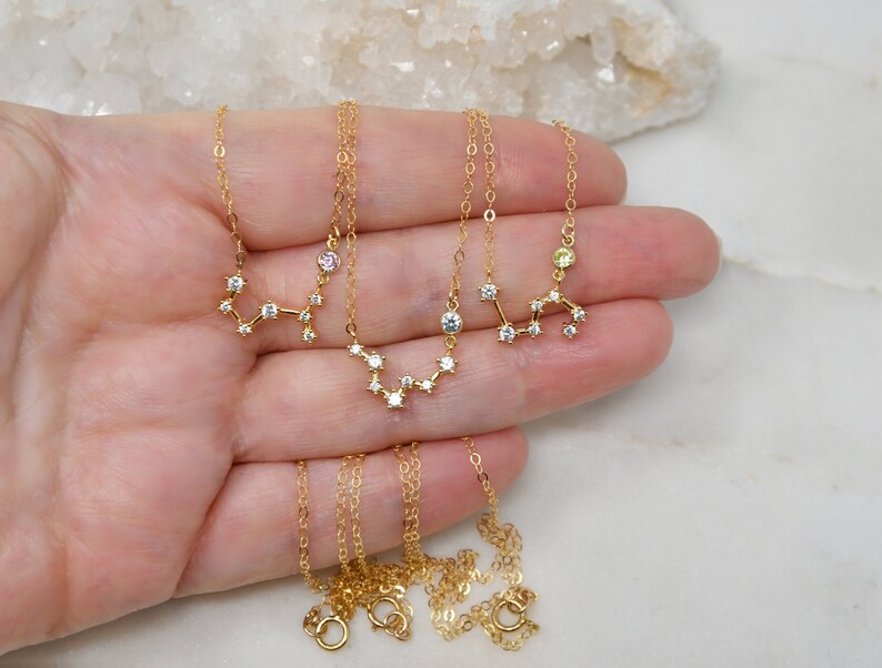 Celestial Constellation Necklace, Birthstones, Cubic Zirconia Diamonds ...