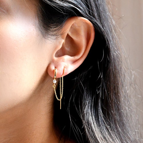 2-piercings Set Threader Earrings 14k Gold Filled Threaded - Etsy Canada