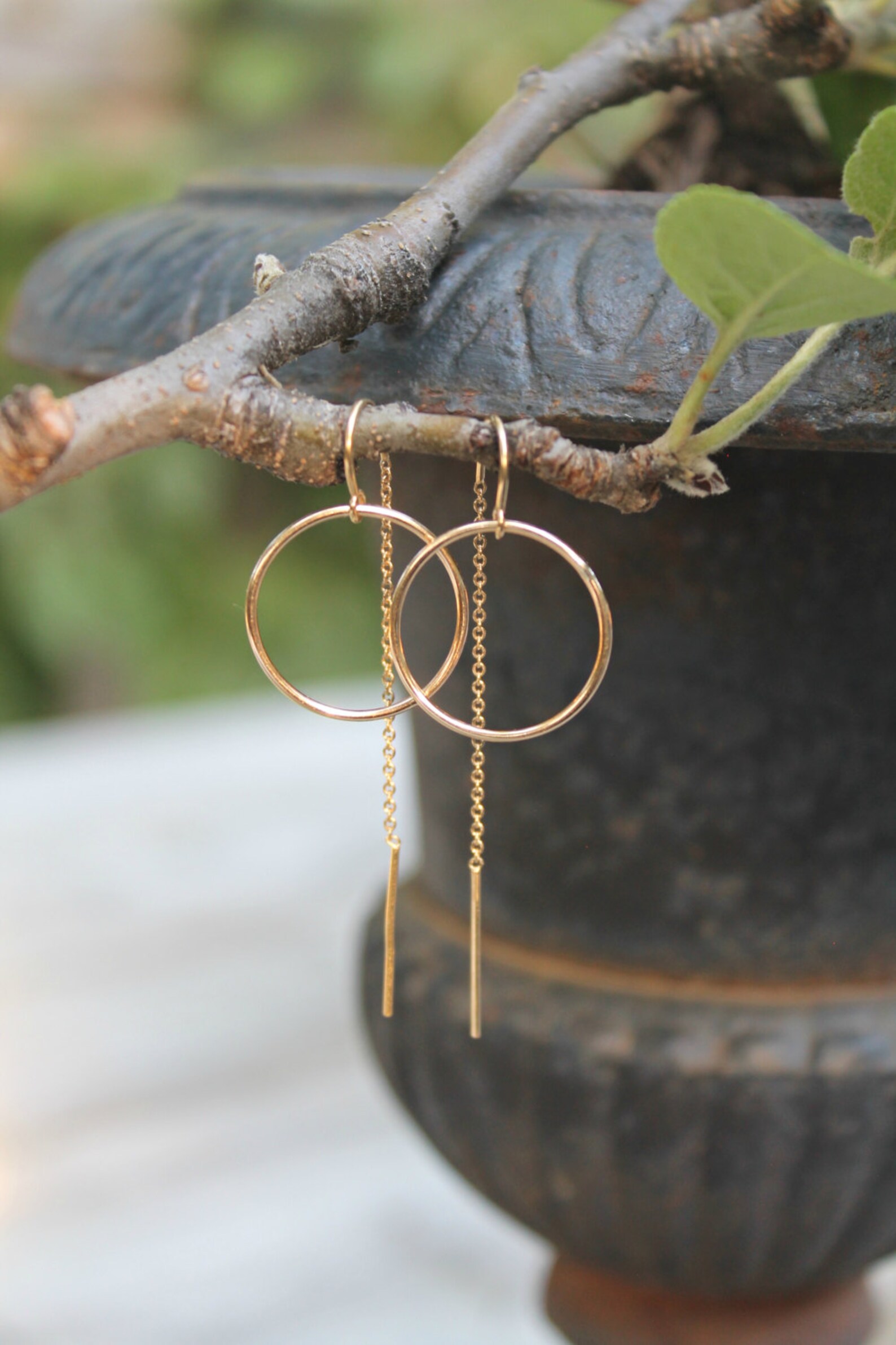 Threader Earrings, 14k Gold Filled Threaded Thread With Eternity Circle ...