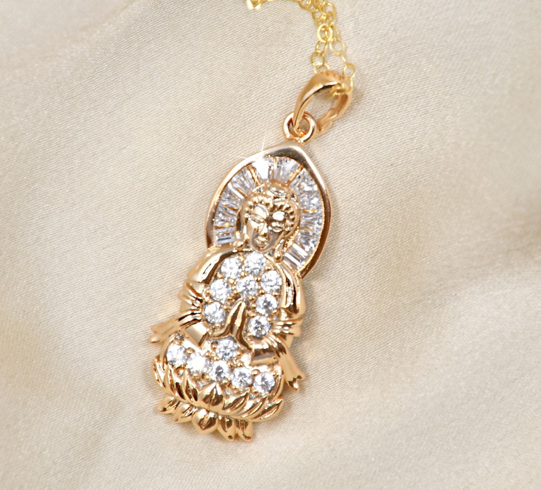 Buddha Necklace, 14K Gold Filled Chain, Cubic Zirconia Diamonds ...