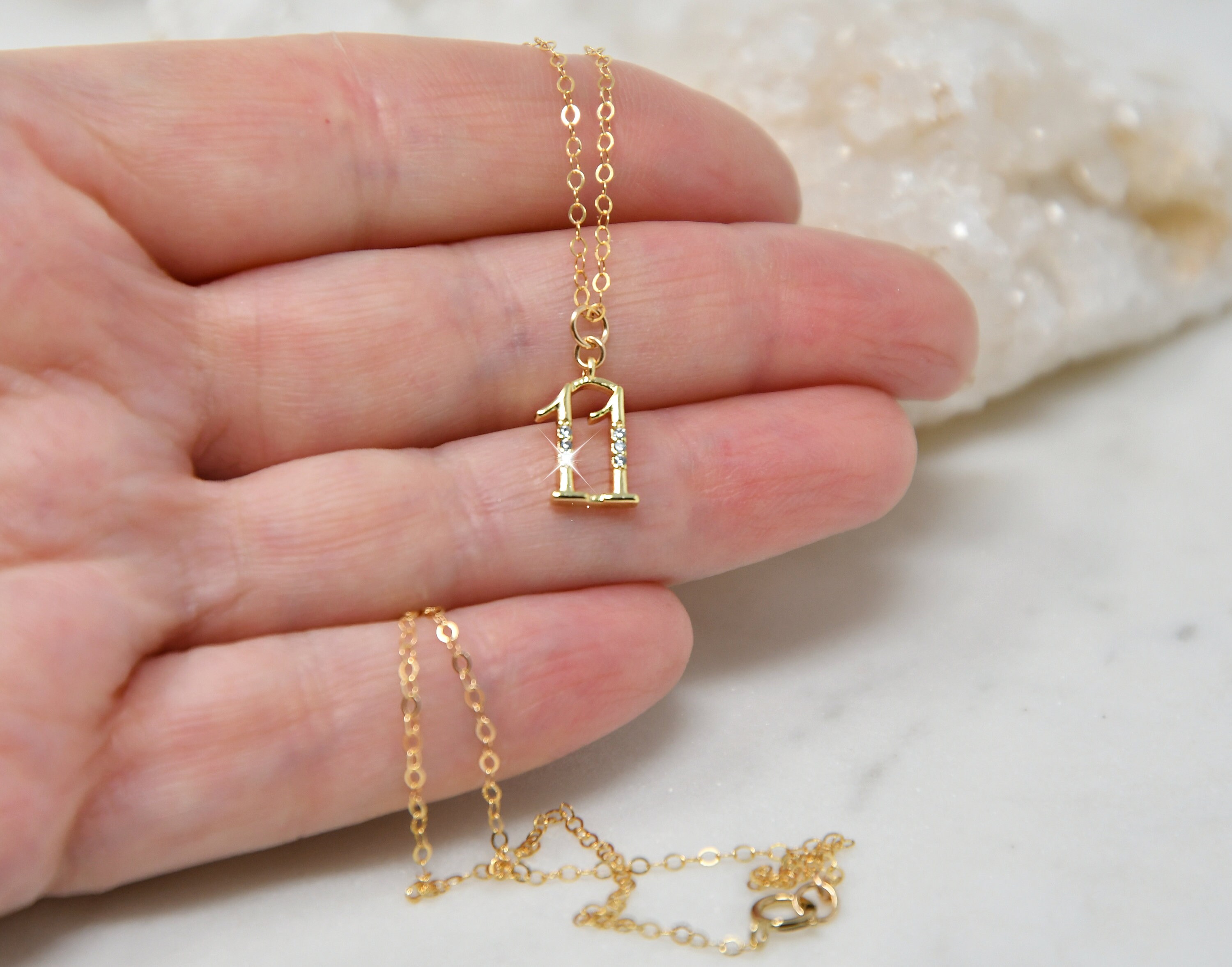 Numerology "11" Necklace, 14K Gold Filled Chain, Spiritual Symbol, Pavé ...
