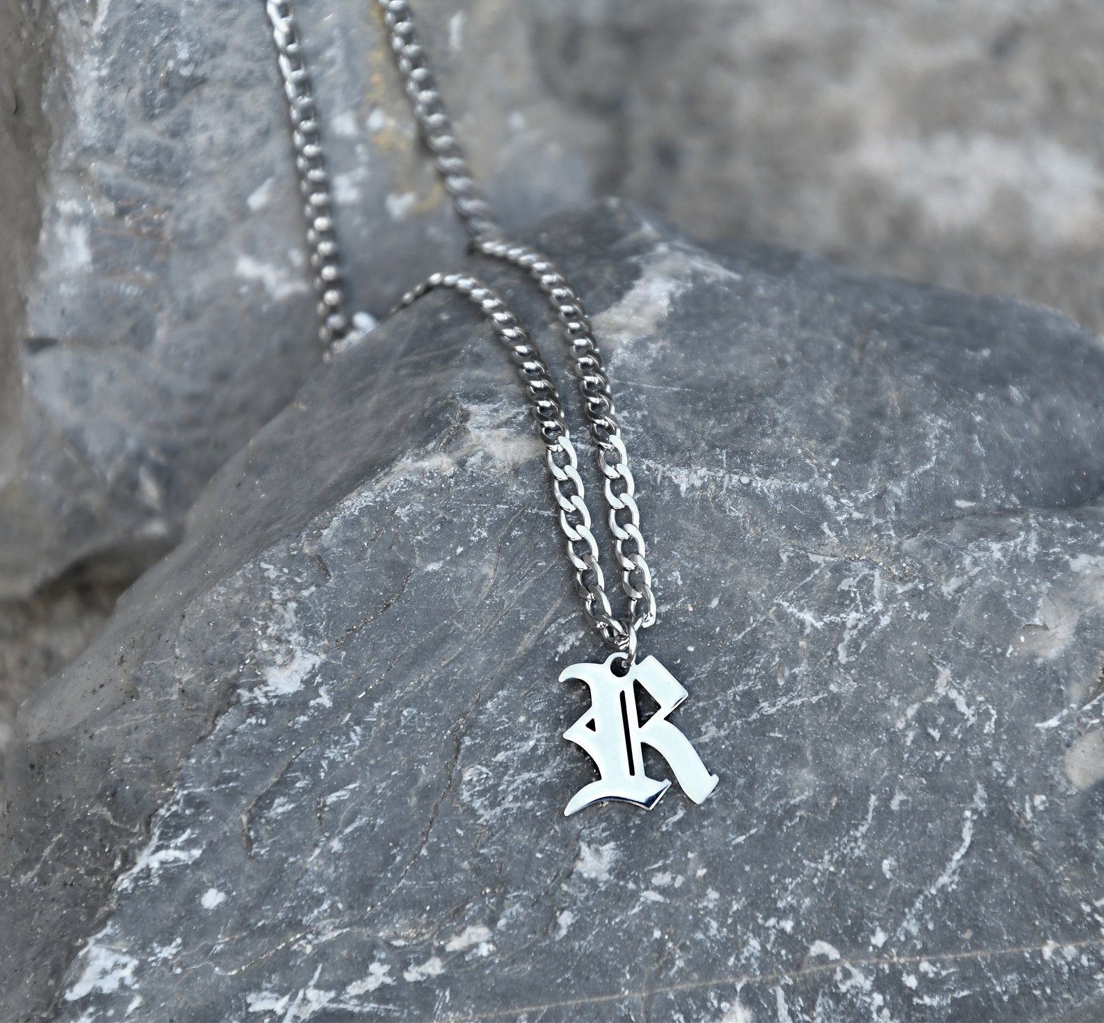 Men Initial Necklace, Stainless Steel, Waterproof, Personalized Silver ...