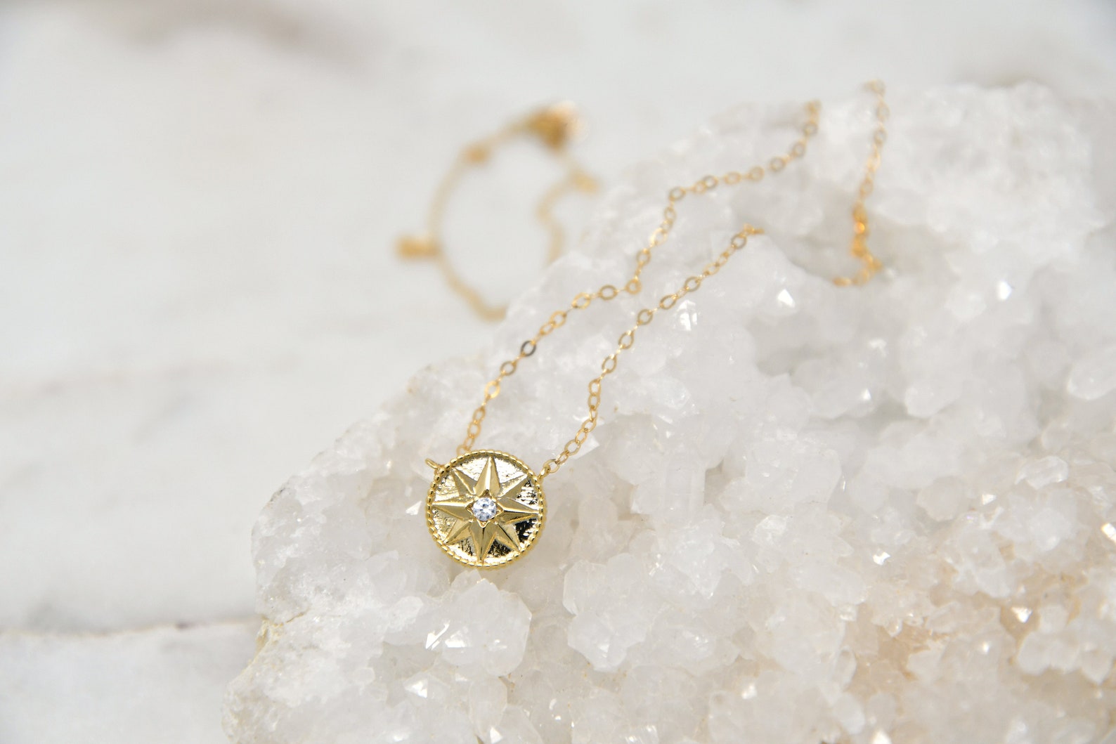 North Star Coin Necklace, 14k Gold Filled Chain, Celestial Starburst ...