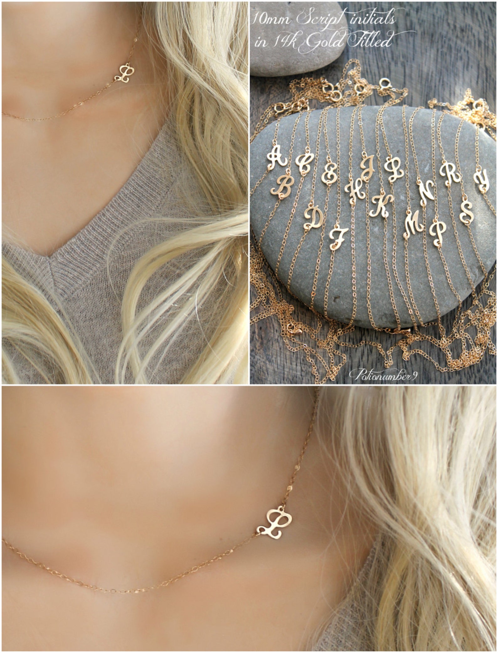 Off Centre Script Letter Necklace, Personalized Sideways Initial ...