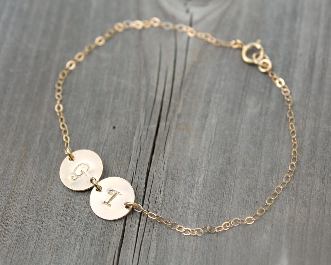 Personalized Gold Bracelet, Two (2) Initial Discs, 14k Gold Filled ...