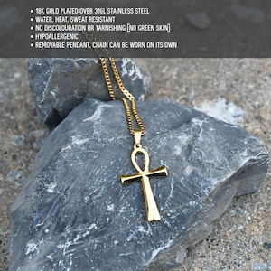 Ankh Cross Men Necklace, 18k Gold Plated Stainless Steel, Non Tarnish ...