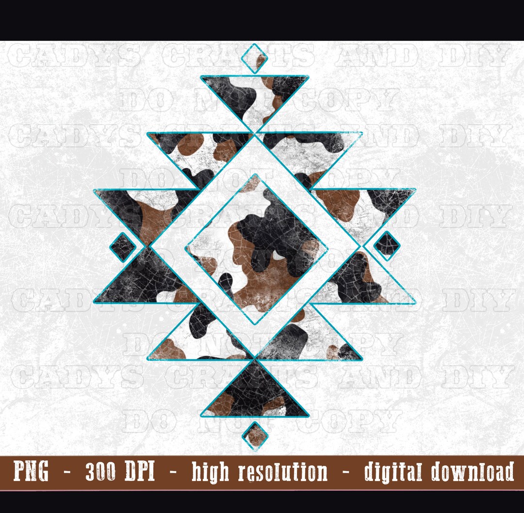 Western Aztec Cow Print, Teal, PNG Sublimation Design, Country Lover ...