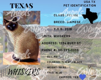 Personalized Aluminum Pet Texas ID Tag Mini Doggy Texas Driver License ...
