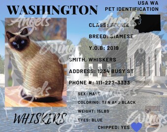Washington State Pet ID Tag Custom Dog or Cat Identification Handmade ...