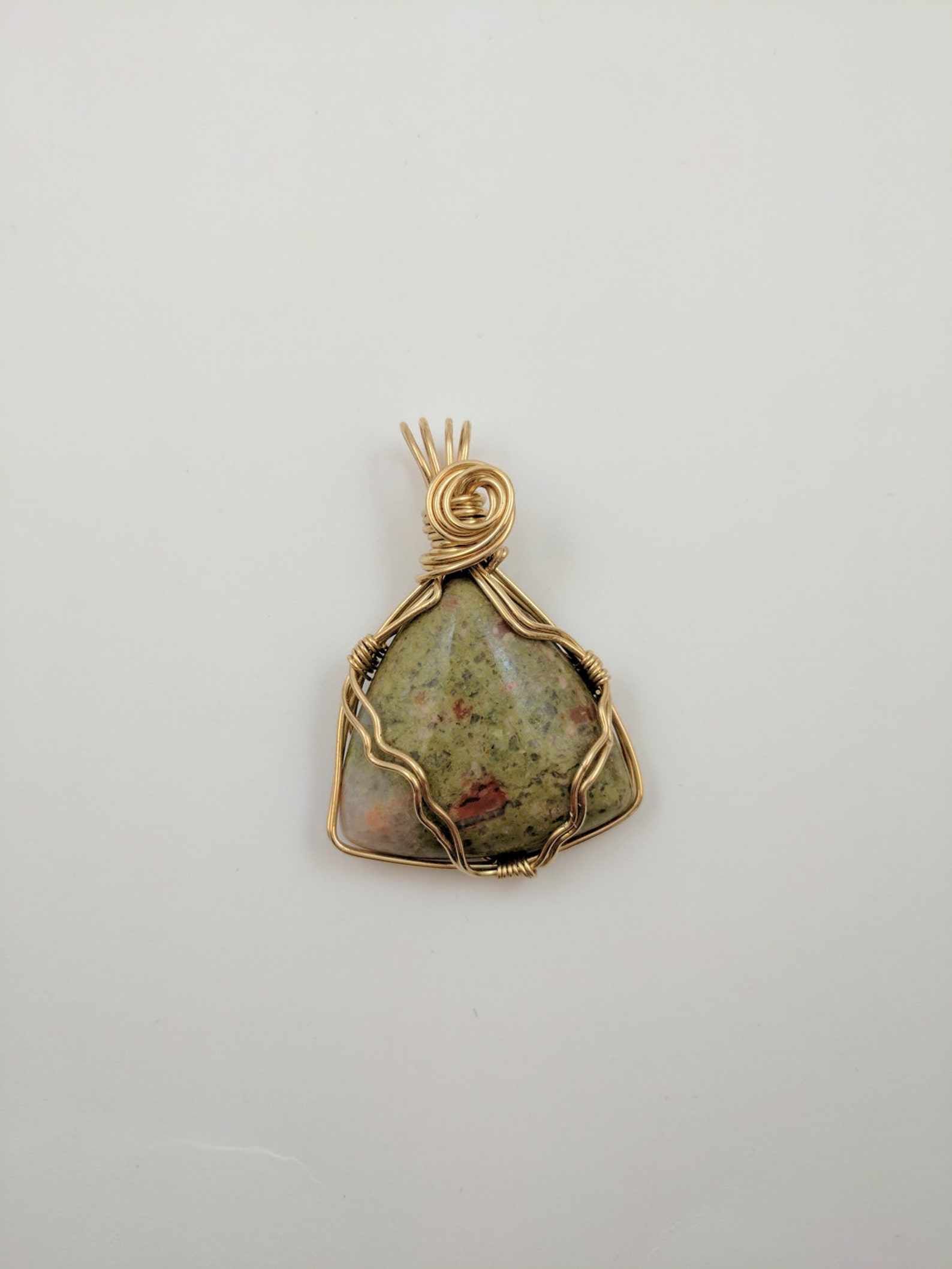 Green and Pink Jasper Triangle Wire Wrapped Pendant in Gold - Etsy