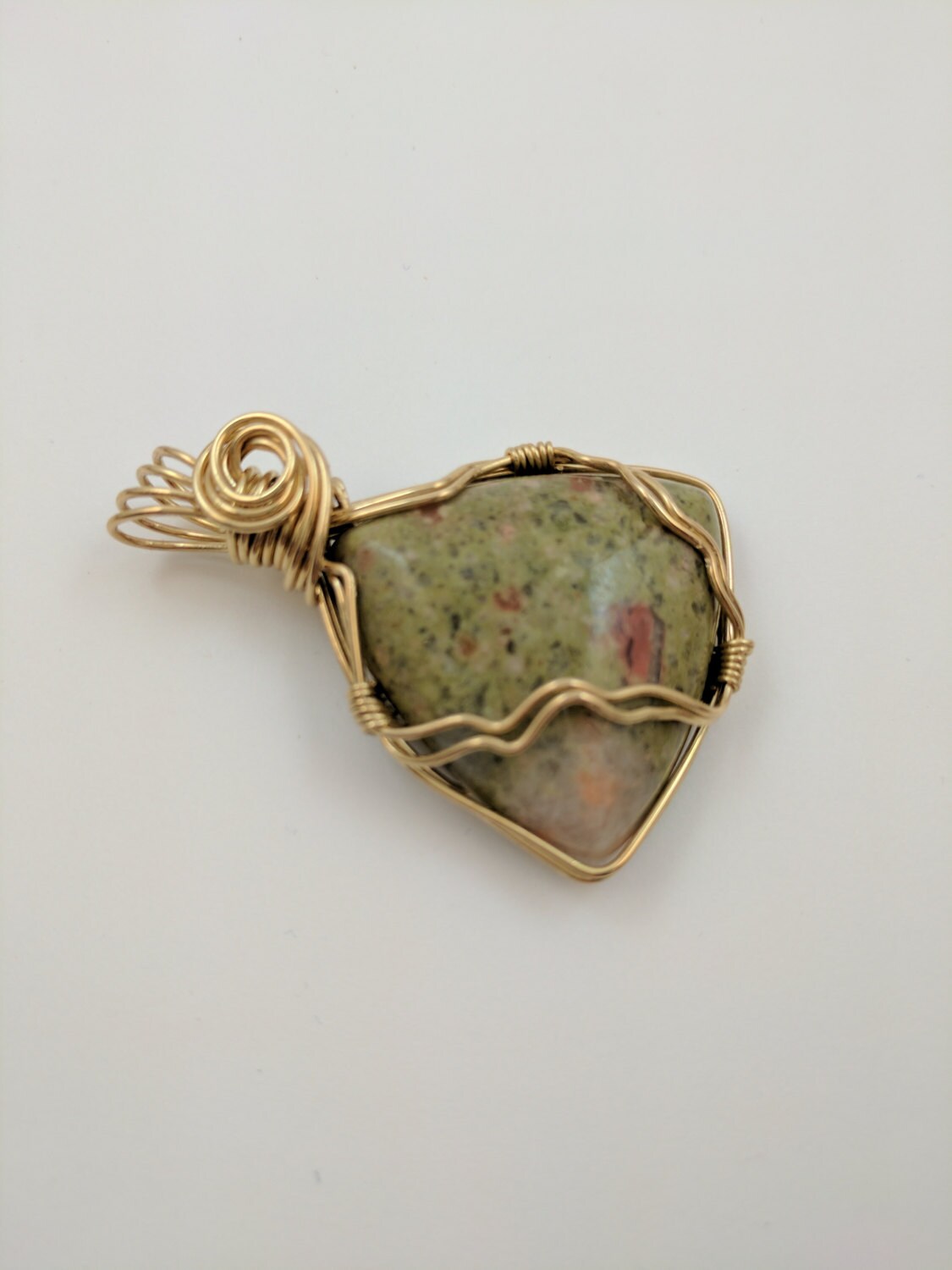 Green and Pink Jasper Triangle Wire Wrapped Pendant in Gold - Etsy