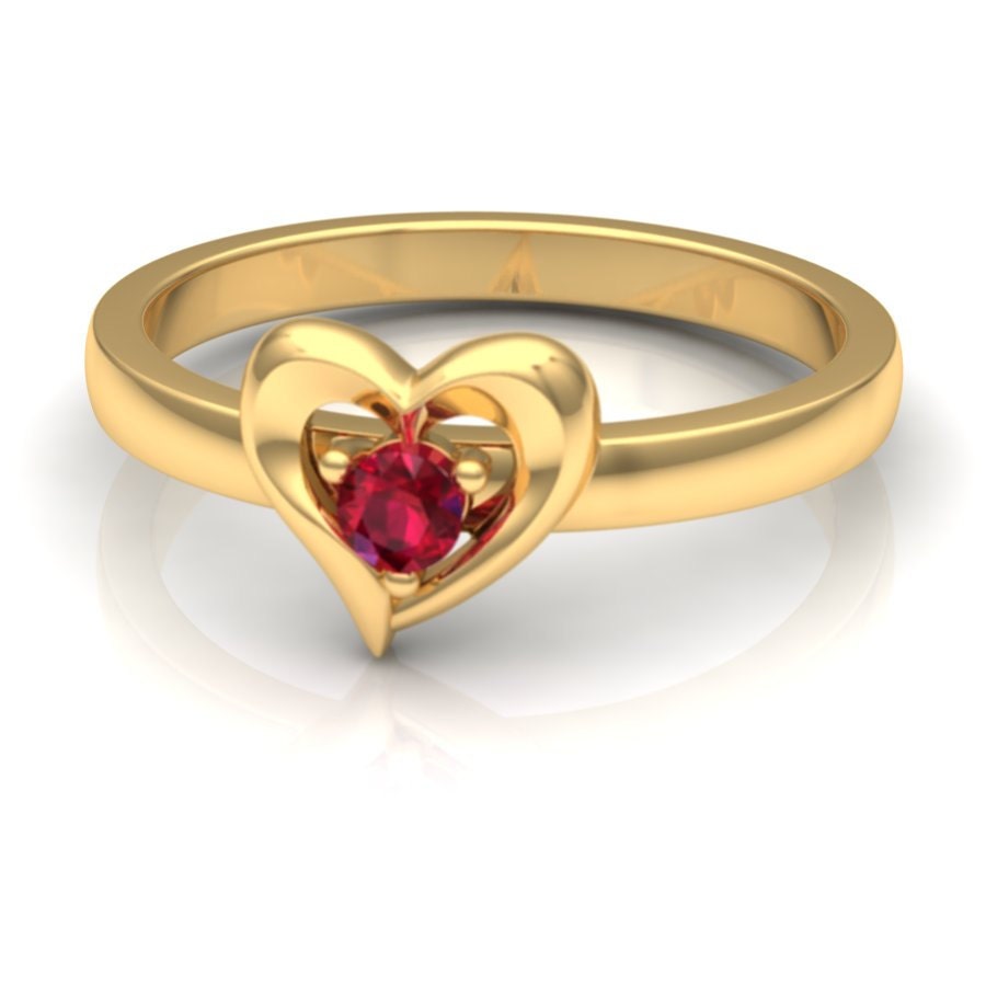 14K Solid Gold Cute Individual Heart Ring With Choice of Natural Center ...