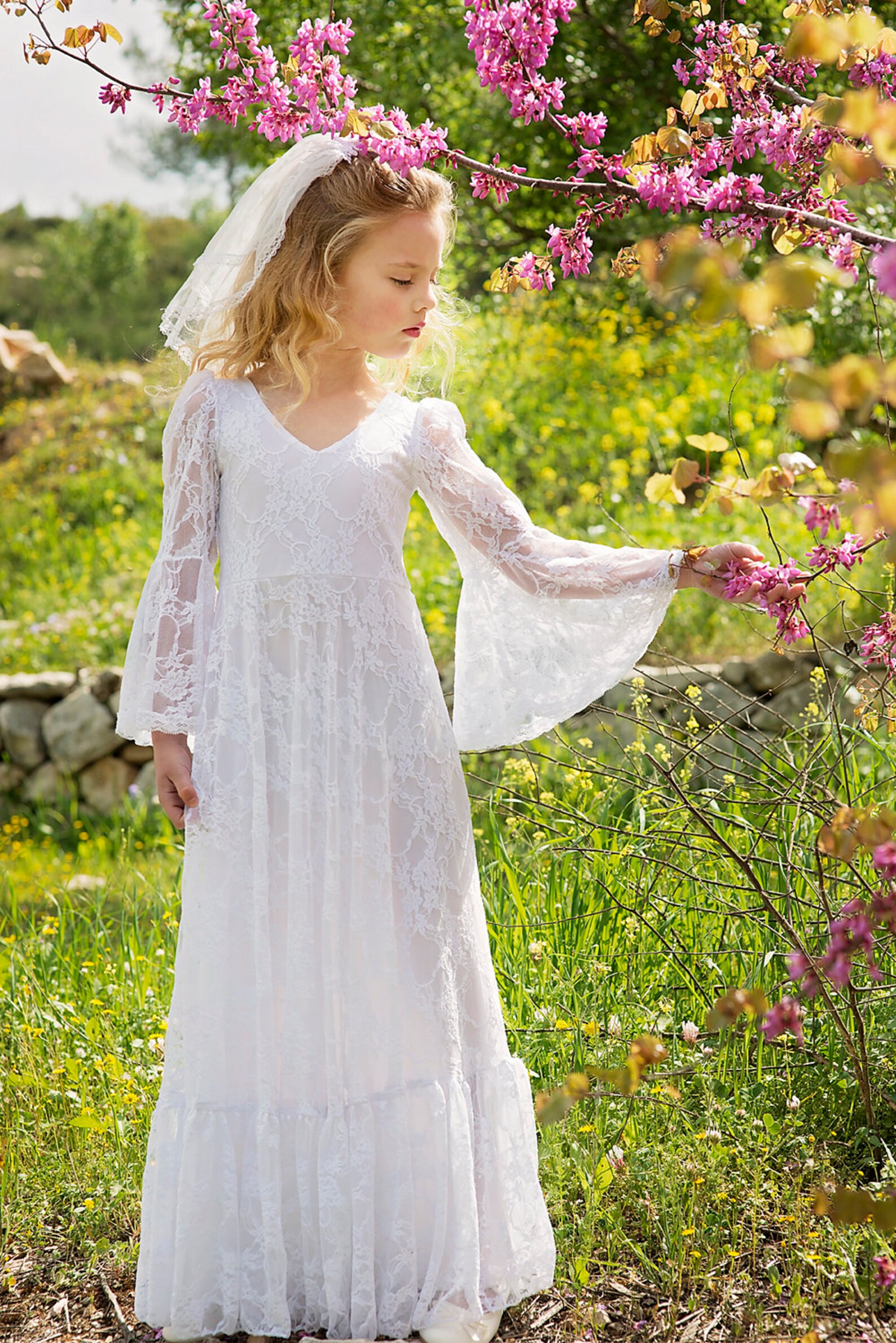 Eerste Communie Jurk Flower Girl White Lace Dress Boho Girls Etsy