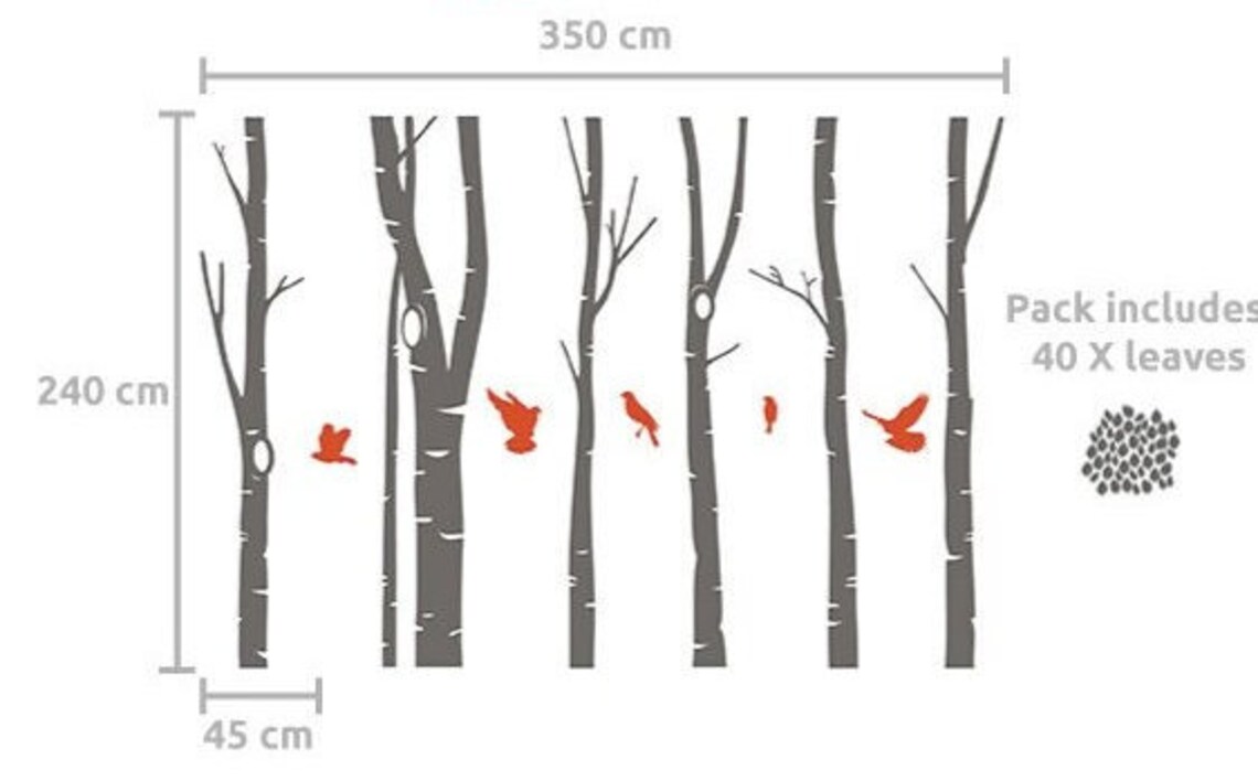 Birch TREE FOREST Vinyl WALL Sticker 350 X 240 Cm / 138 X 94 - Etsy