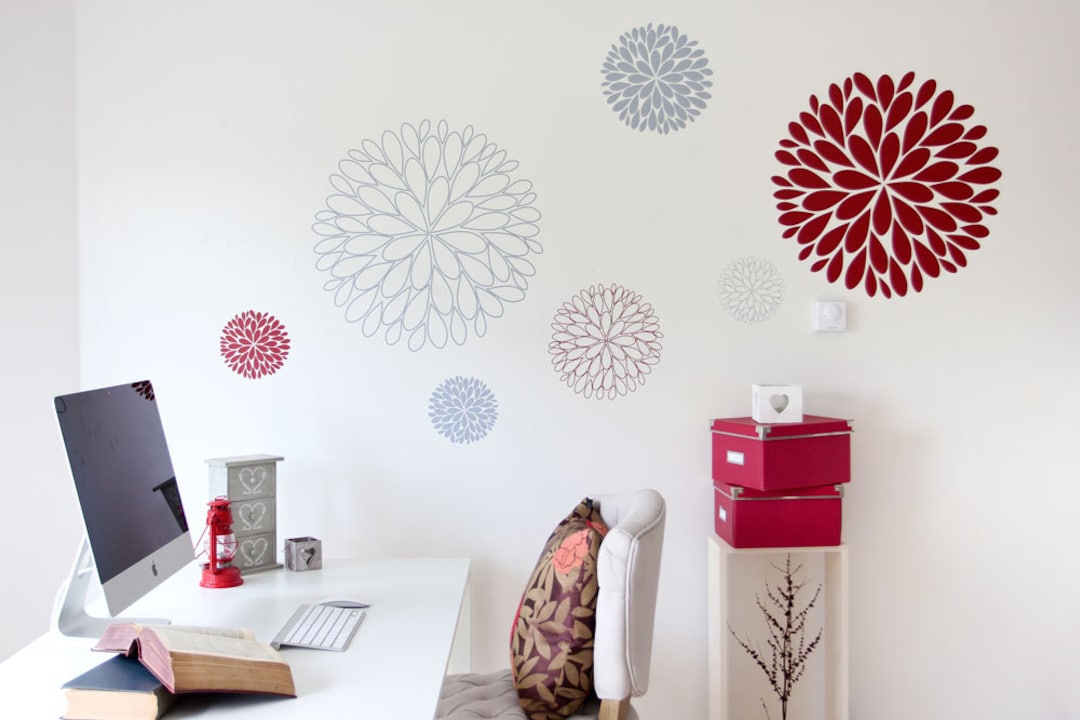 6 ABSTRACT FLOWERS Vinyl Wall Sticker - Etsy