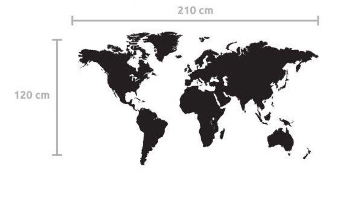 Large WORLD MAP Vinyl Decal Wall Sticker 210cm X 120cm/7ft X - Etsy