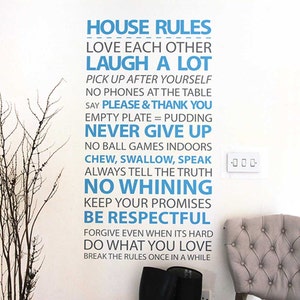 HOUSE RULES Decor Decal for the Perfect Family and Home | 75cm X 150cm ...