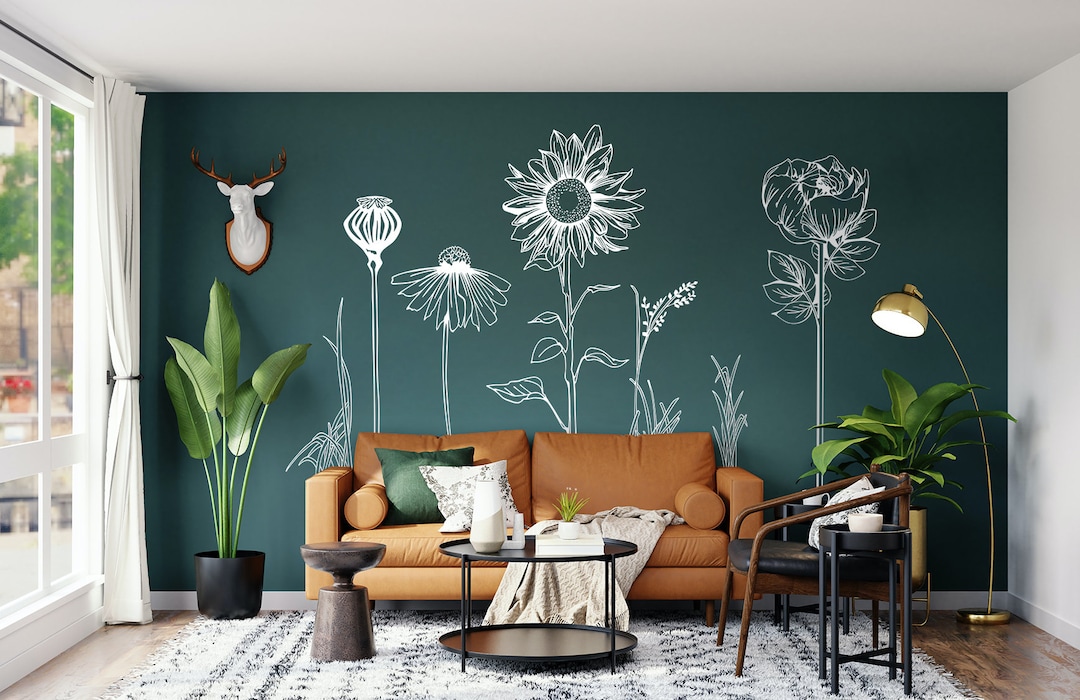 Large Hand Drawn Wildflower Wall Decals, Botanical Meadow Floral ...
