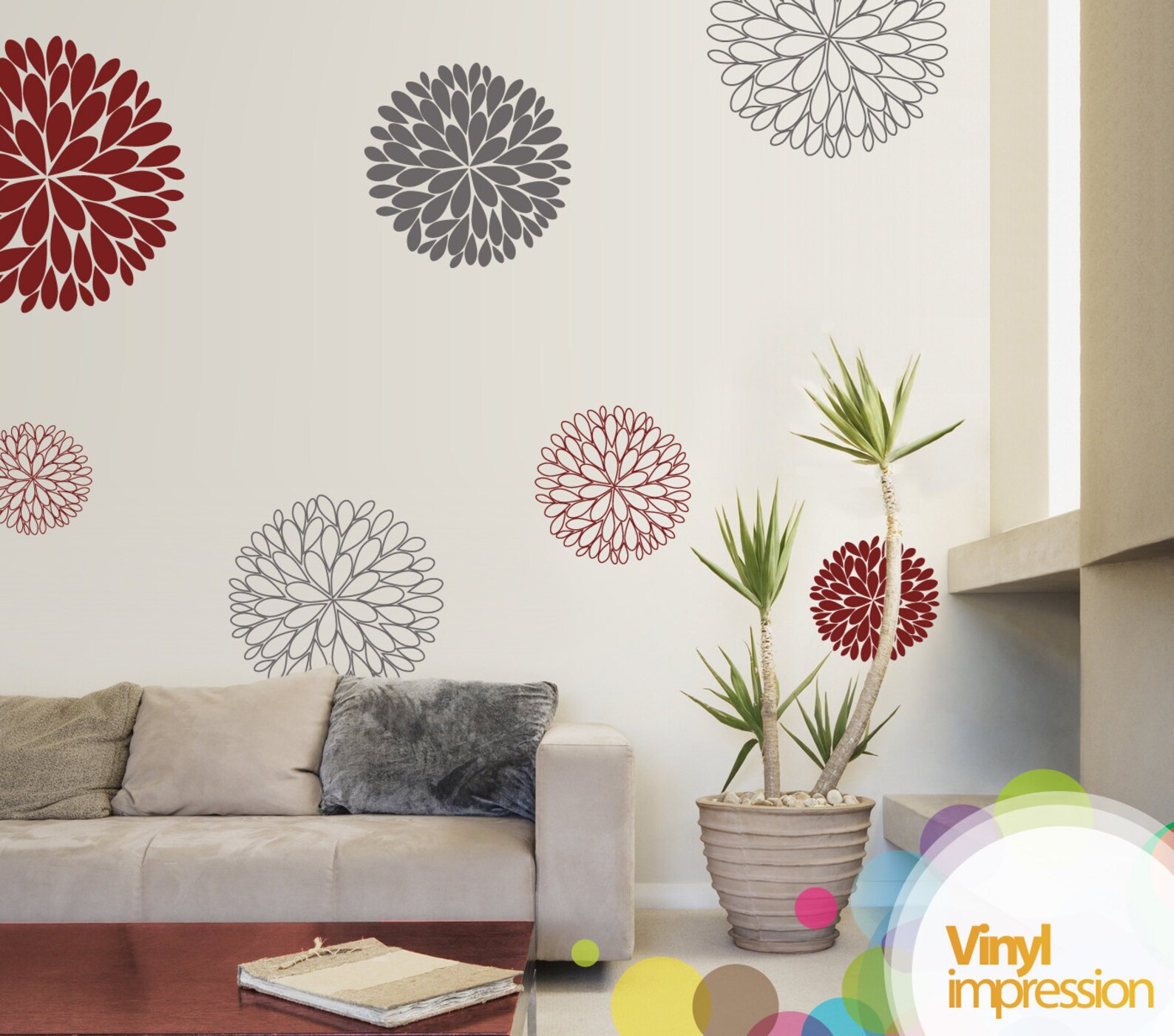 6 ABSTRACT FLOWERS Vinyl Wall Sticker - Etsy