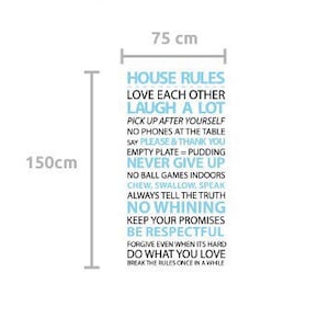 HOUSE RULES Decor Decal for the Perfect Family and Home 75cm X 150cm ...