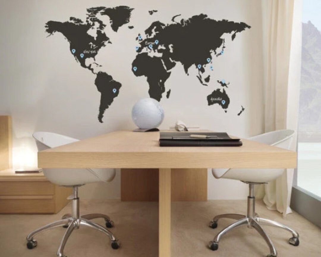 Large WORLD MAP Vinyl Decal Wall Sticker Art, Cool Travel Bucket List ...