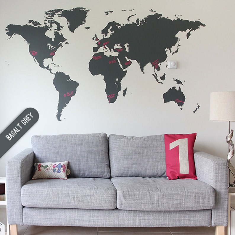 Large WORLD MAP Vinyl Decal Wall Sticker 210cm X 120cm/7ft X - Etsy