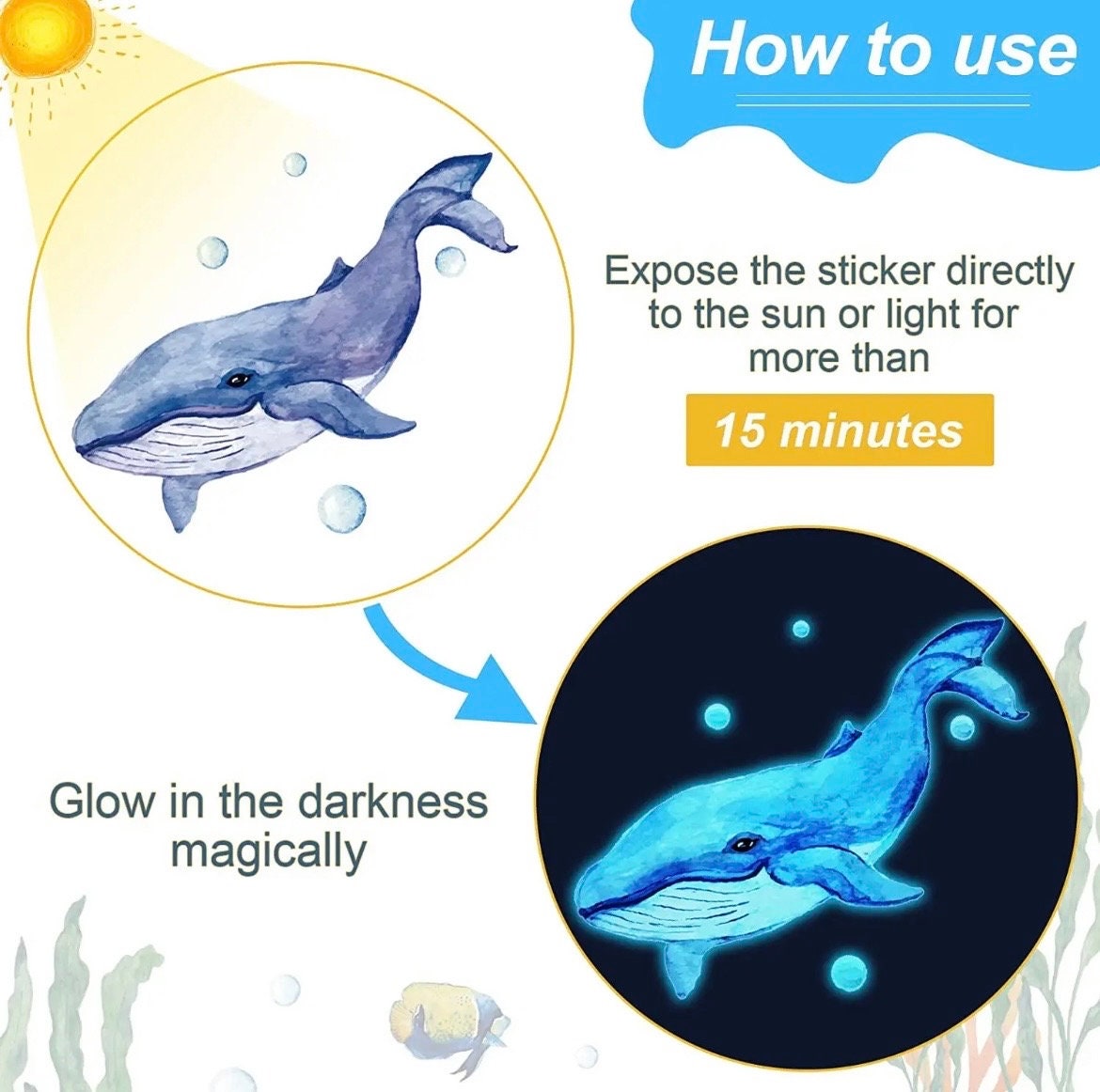 100 Glow in the Dark Wall Stickers Ocean Creatures Luminus by Nite ...