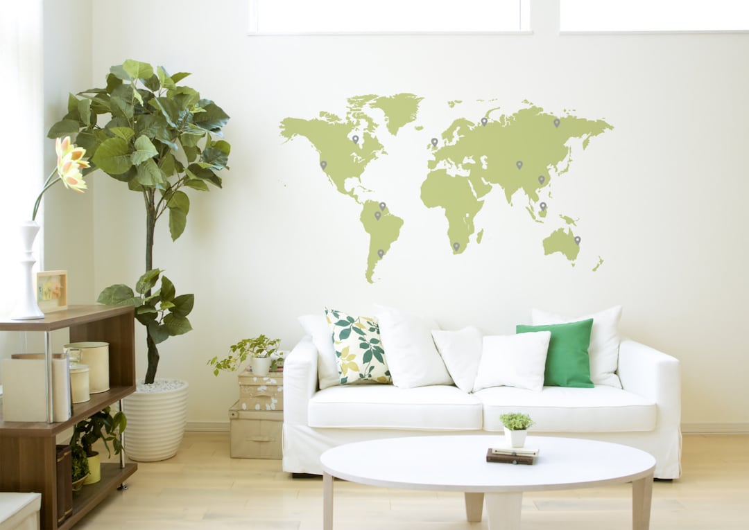 Small WORLD MAP Vinyl Wall Decal Sticker Easy Install 100 X 60 Cm / 39 ...