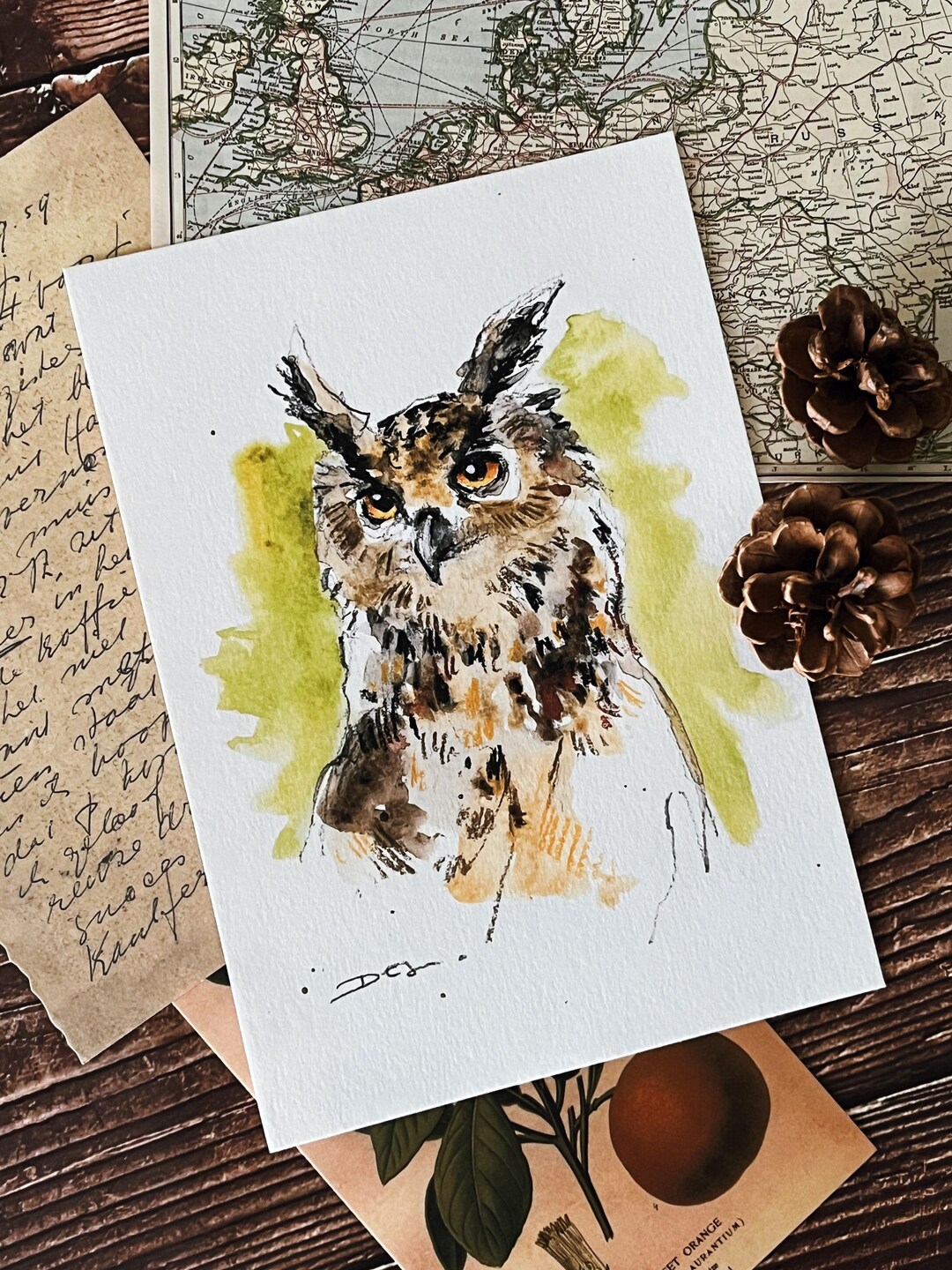 A5 Eagle Owl Print | Watercolor Bird Illustration on Canson Paper ...